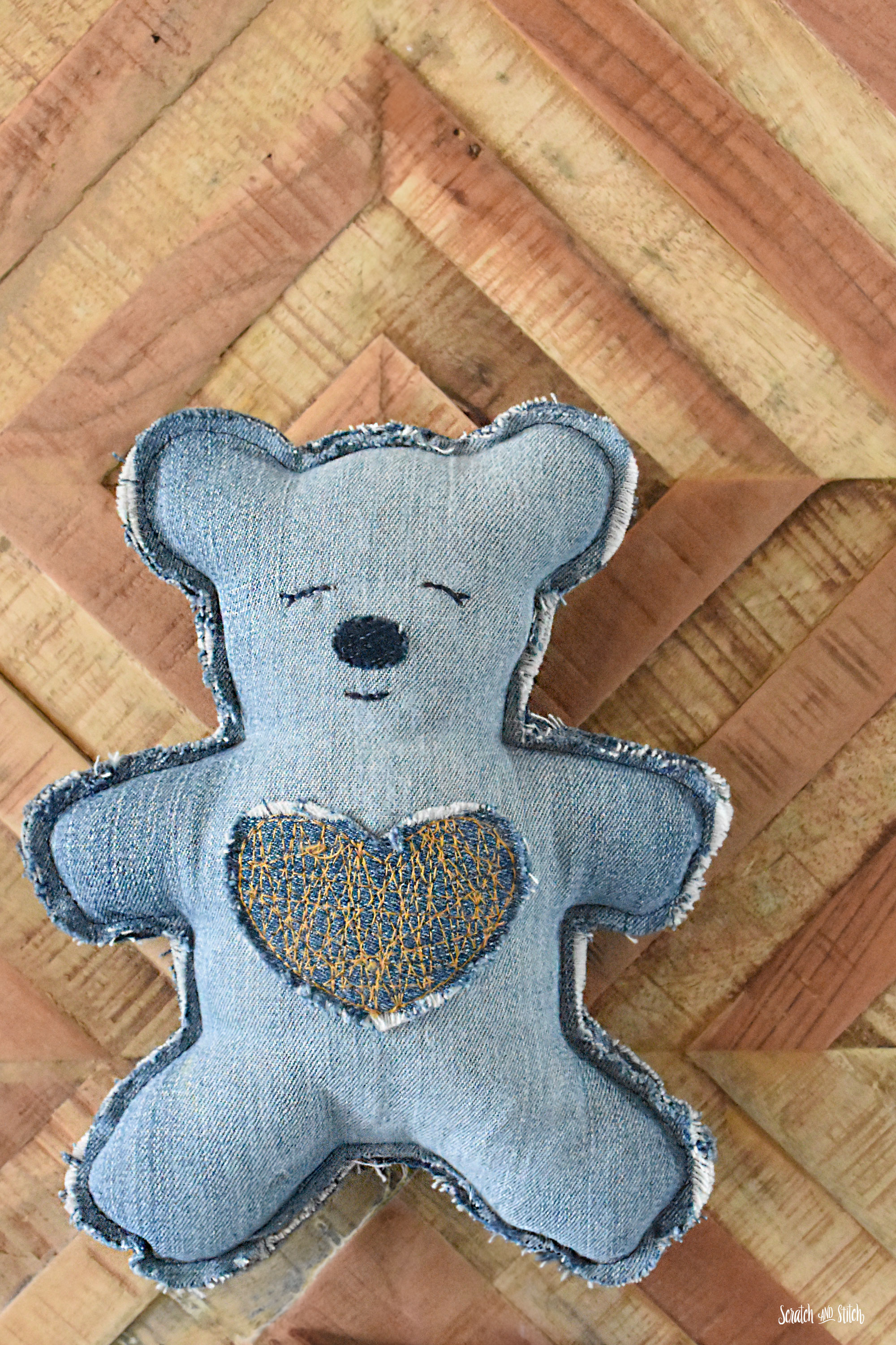 Denim Love Bear Plush Sewing Pattern | Scratch and Stitch