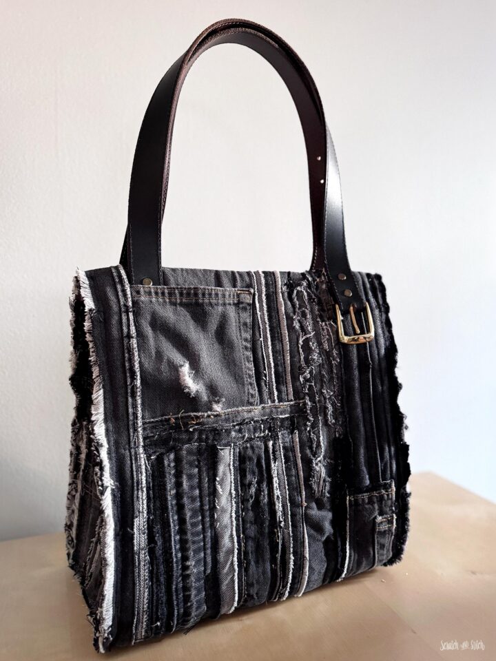 Upcycled Denim Tote Bag with Zipper and Exterior Pockets